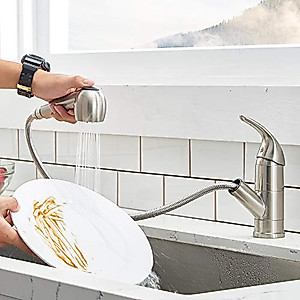 Comllen Commercial Brushed Nickel Stainless Steel Small Single Handle Rv Pull Out Kitchen Sink Faucet, Single Lever Pull Down Prep Kitchen Faucets with Sprayer Bar Facuet