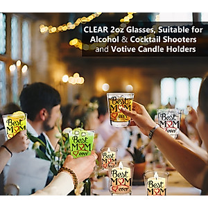 BISYATA Gift for Mom, Mothers Day Gift - Best MOM Ever Shot Glasses - Great Mother Birthday/Christmas Gifts from Daughter and Son - 2oz CLEAR Shot Glass Set of 6 - With Gift Box