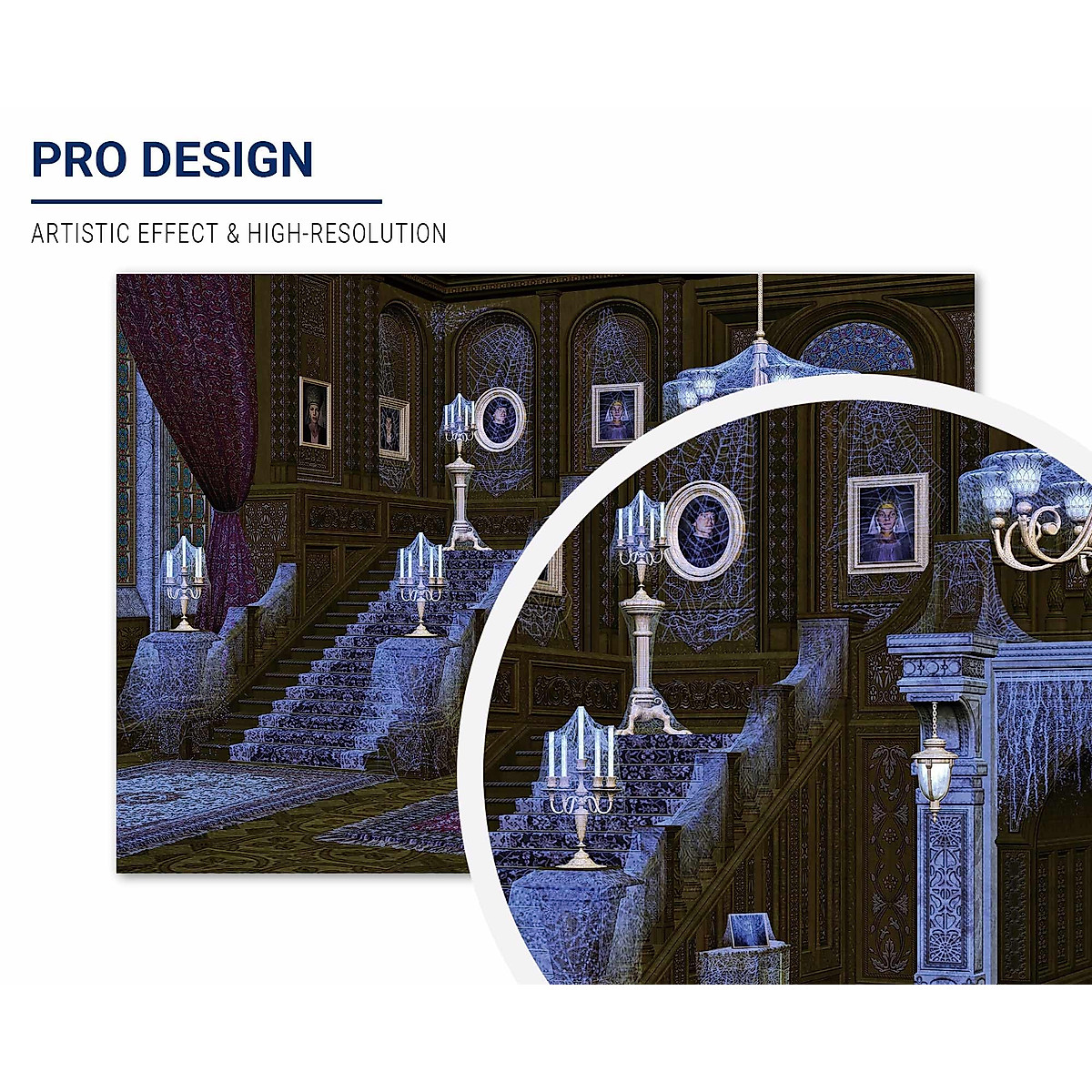 Allenjoy 7x5ft Halloween Haunted House Backdrop Middle Ages Retro Spooky Deserted Spider Web Stairs Background Decor Photography Photoshoot Studio Booth Props