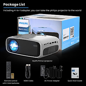 PHILIPS Android TV Projector with Apps and 5G WiFi Bluetooth - Smart Projector Built-in Netflix, YouTube, Outdoor Movie Projector 4D 4P Keystone, Zoom, Compatible w/ iOS/Android/Xbox/PS4/TV Stick/HDMI