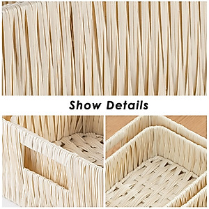 Storage Baskets Wicker Baskets-Toilet Paper Storage Baskets-Multi-Purpose Storage Bins-Bathroom Wicker Storage Baskets, Toilet Tank Top Storage Baskets (Set of 3, White) 13 ¼"L x 9 ½"W x 4.5 ¾"H