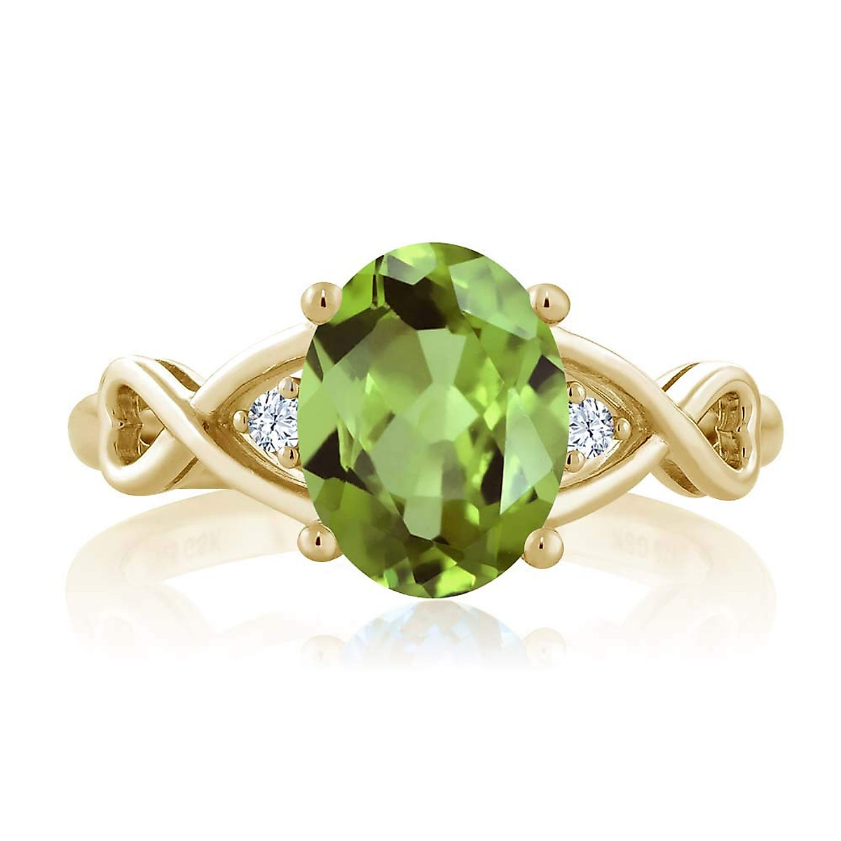 Gem Stone King 18K Yellow Gold Plated Silver Green Peridot Ring For Women | 1.89 Cttw | Gemstone Birthstone | Oval 9X7MM | Available In Size 5, 6, 7, 8, 9