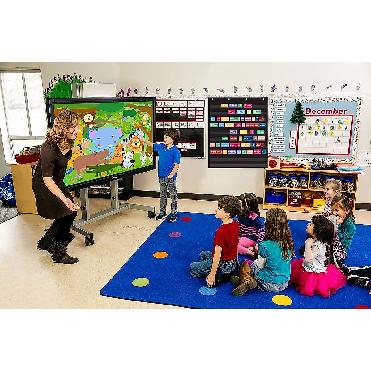 Antrea Standard Pocket Chart - Clear 10 Pockets Chart for Classroom & Home Heavy Duty Hanging Black Pocket Chart for Sentence Strips Letter Cards Word Wall,28x44 Inch