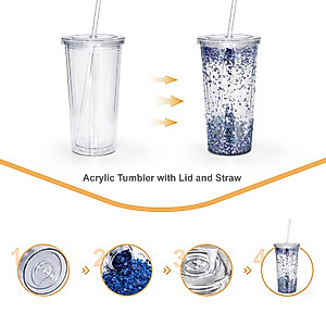 sweet grain Acrylic Tumbler with Lid and Straw 20oz Double Wall Plastic Insulated Tumblers Set of 4, Reusable Large Iced Coffee Tumbler for Snow Globe Glitter DIY