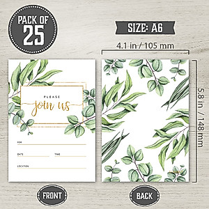 Set of 25 Fill-in Invitations with Envelopes and RSVP Cards - Greenery Gold Invites for All Occasions - Perfect for: Wedding, Bridal Shower, Engagement, Birthday Party, Baby Shower (25 Pack)
