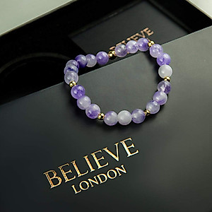 Believe London Co. 6mm Amethyst Beaded Bracelets - Natural Stone Elastic Crystal Bracelet for Women/Men - Long Distance Relationship Gifts - Stress Relief, Healing Crystals & Anxiety Relief