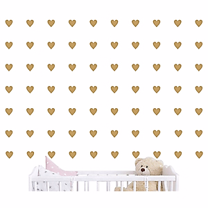 2inchx100 Pieces DIY Heart Wall Decal Vinyl Sticker for Baby Kids Children Boy Girl Bedroom Decor Removable Nursery Decoration (Matte Gold)