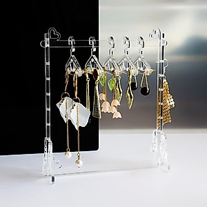 XINZHIDA Earring Holder Organizer, Earring Hanger Rack with 8 Mini Hangers, Acrylic Clothing Rack Jewelry Display Stand, Ear Studs Dangle Earrings Hanging Earring Holder, Clear