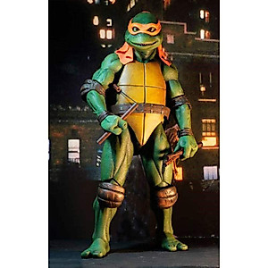 Neca Teenage Mutant Ninja Turtles 1990 Movie 16.5-Inch Michelangelo Action Figure with Two Nun Chucks, Slice of Pizza, Bag of Pork Rinds, and Alternate Interchangeable Hands
