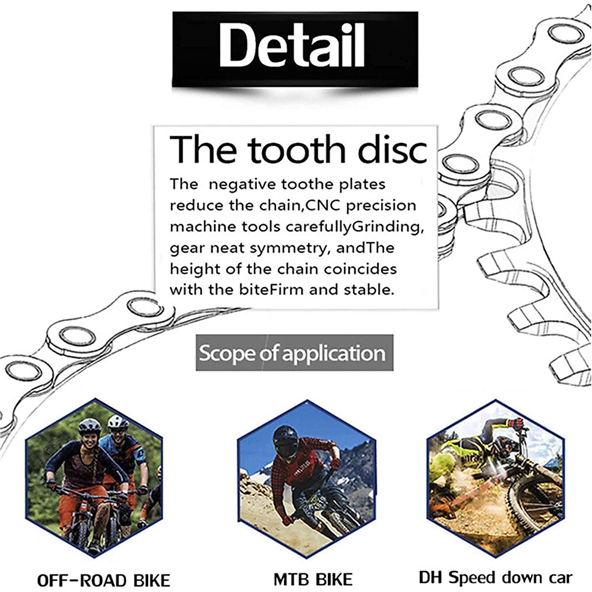 YBEKI 30T 32T 34T 36T 38T 40T 42T 44T 46T 48T 50T 52T Chainring 104BCD Round Oval Narrow Wide Single Bike Chainring for 8 9 10 11 Speed Mountain Bike Road Bike MTB BMX (black round, 34T)