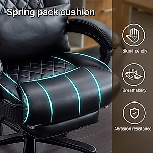 BOWTHY Reclining Office Chair with Footrest, Big and Tall Office Chair 400lbs Wide Seat, High Back Executive Office Chair for Heavy People, PU Leather Swivel Desk Chair (Black)