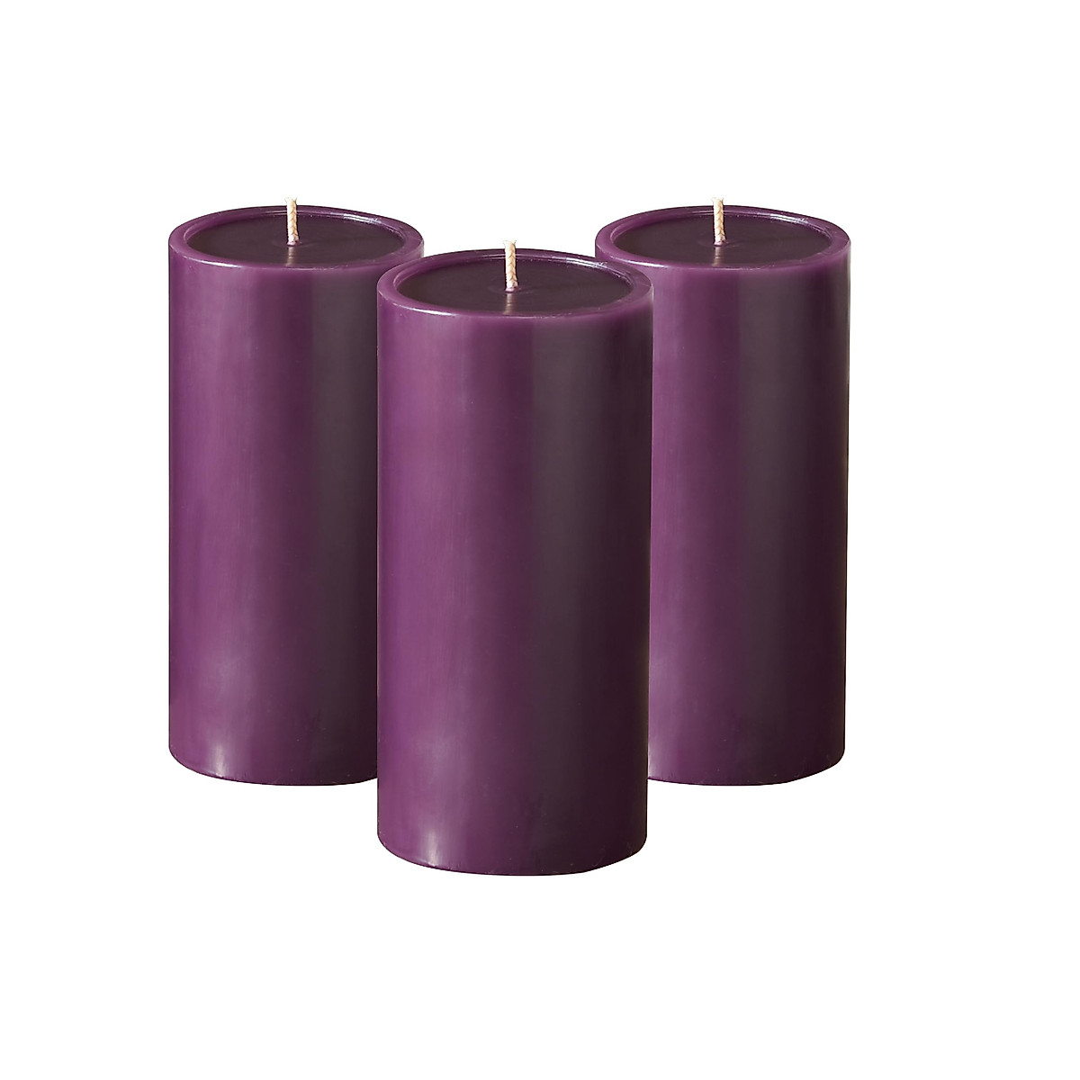 Simply Soson 3x6 inch Purple Pillar Candles Set of 3, Smooth Texture, Unscented Purple Candles, Dripless Candles, 3 inch Pillar Candles Ideal as Wedding, Parties, Spas, Dinner, Home Decoration, Church