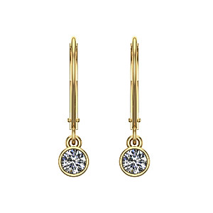 Houston Diamond District 1 Carat 14K Yellow Gold Bezel Set Lever Back Dangle Diamond Earrings Value Collection