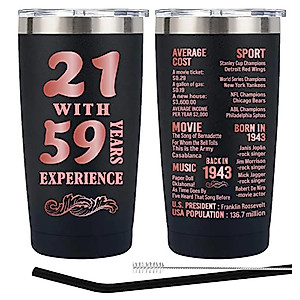 Henghere 80th Birthday Gifts for Women, 80th Birthday Gift for Friend, Mom, Grandma，Sister, Wife, Aunt, Coworker, Happy 80 Year Old Birthday Decorations Women | Thermos Cup - Black