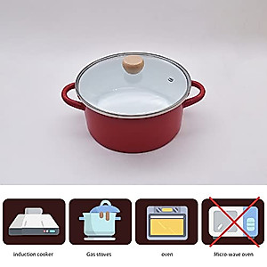 Enamel Saucepan with Glass Lids, 4 Quart Multipurpose Stockpot with Lid, Sauce Pot, Cooking Pot with Double Handles, Stew Pot, Simmering Pot, Soup Pot (4 QT, Red)