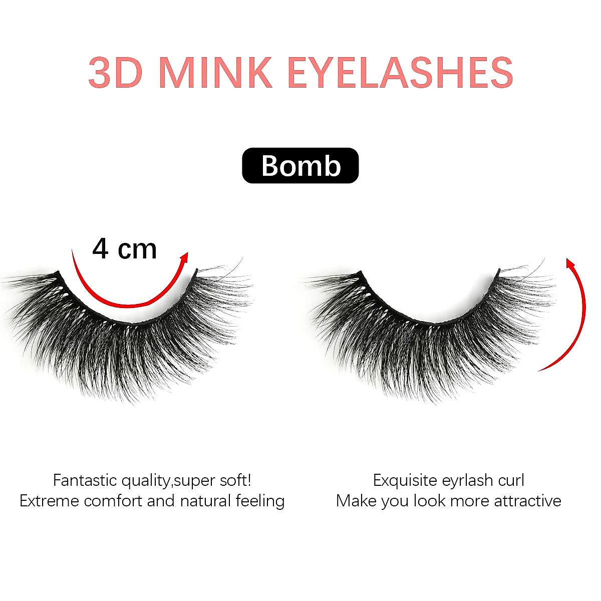 Leipple False Eyelashes 5 Pairs - Professional Reusable 3D Mink Lashes - Handmade Natural Thick Fluffy Fake Eyelashes with Stainless Steel Eyelash Tweezers (Bomb)