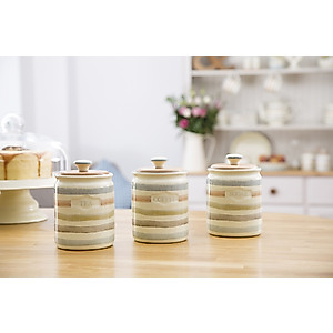 KitchenCraft Classic Collection Striped Ceramic Tea Caddy, 800 ml (28 fl oz) - Cream