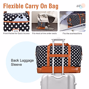Lekebobor Polka Dot Overnight Bag for Women Weekender Bag with Shoes Bags Shoes Compartment Toiletry Bag,Travel Duffle Bag for Women Large Holdall Travel Weekend Bag 35L White Dots