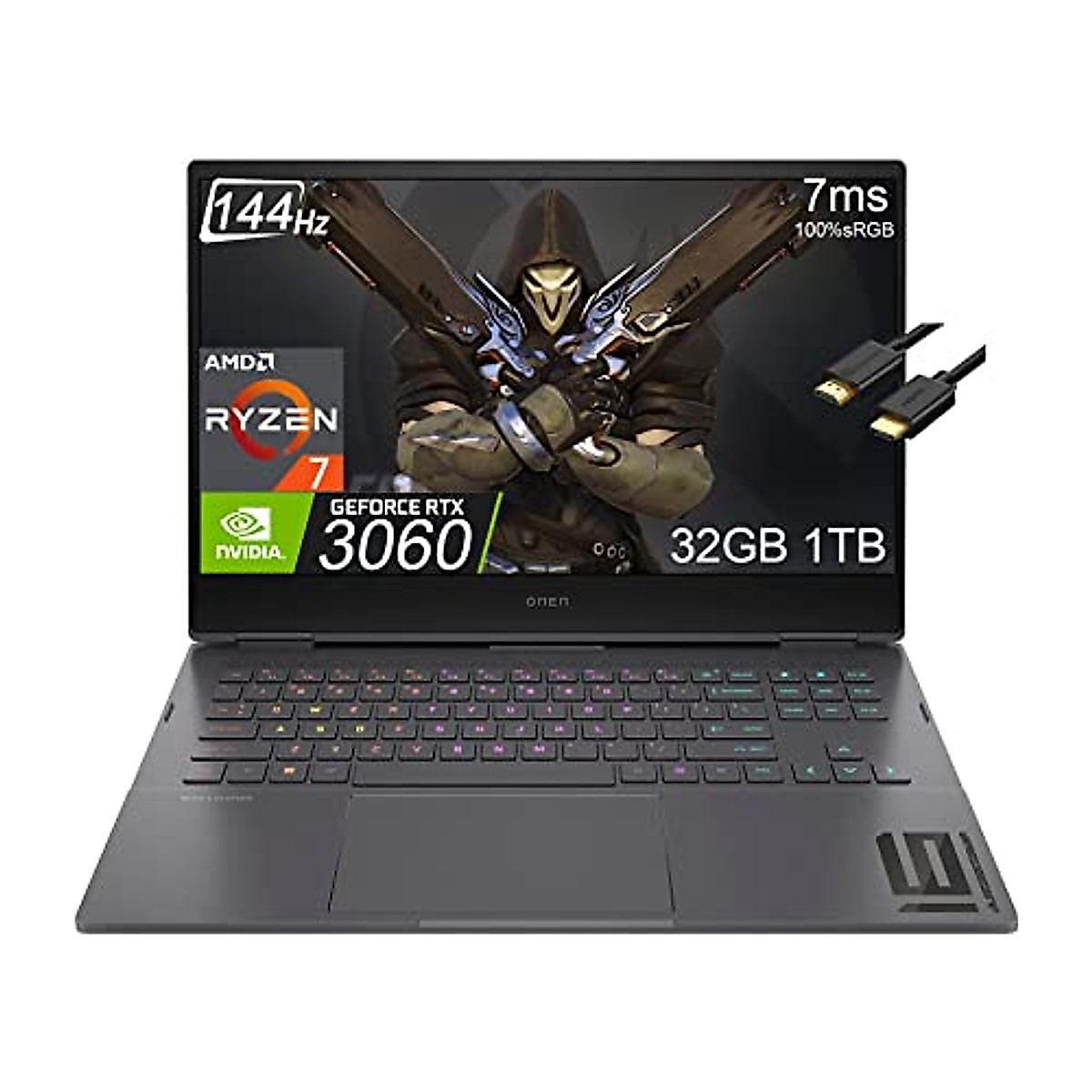 HP OMEN 16 16.1" FHD 144Hz Gaming Laptop (AMD 8-Core Ryzen 7 6800H (Beat i9-11900H), 32G DDR5 RAM, 1TB SSD, Geforce RTX 3060 6GB) RGB Backlit, WiFi 6E, 7ms, IST Cable, Win11 Home