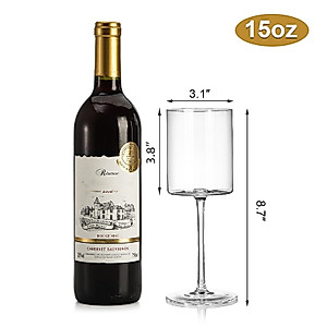 Hiceeden 4 Pack 15 Oz Square Red Wine Long Stemmed Glasses, Modern Goblet Champagne Flutes Glasses, Crystal Clear White Wine Stemware for Party, Dinner, Banquet, Wedding, Housewarming Gift