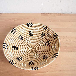 African Basket- Rugombo/Rwanda Basket/Woven Bowl/Sisal & Sweetgrass Basket/Tan, Black, White