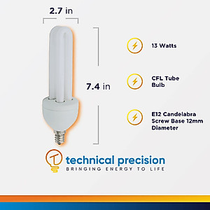 Replacement For Zadro Mirror Light Bulb by Technical Precision - FB13wr / FB13w for ZLD48, ZLP05, ZLP35, ZLW05, ZLW37, and Others - 13w 120v 60hz Light That Mimics Sunlight - E12 Screw Base - 1 Pack