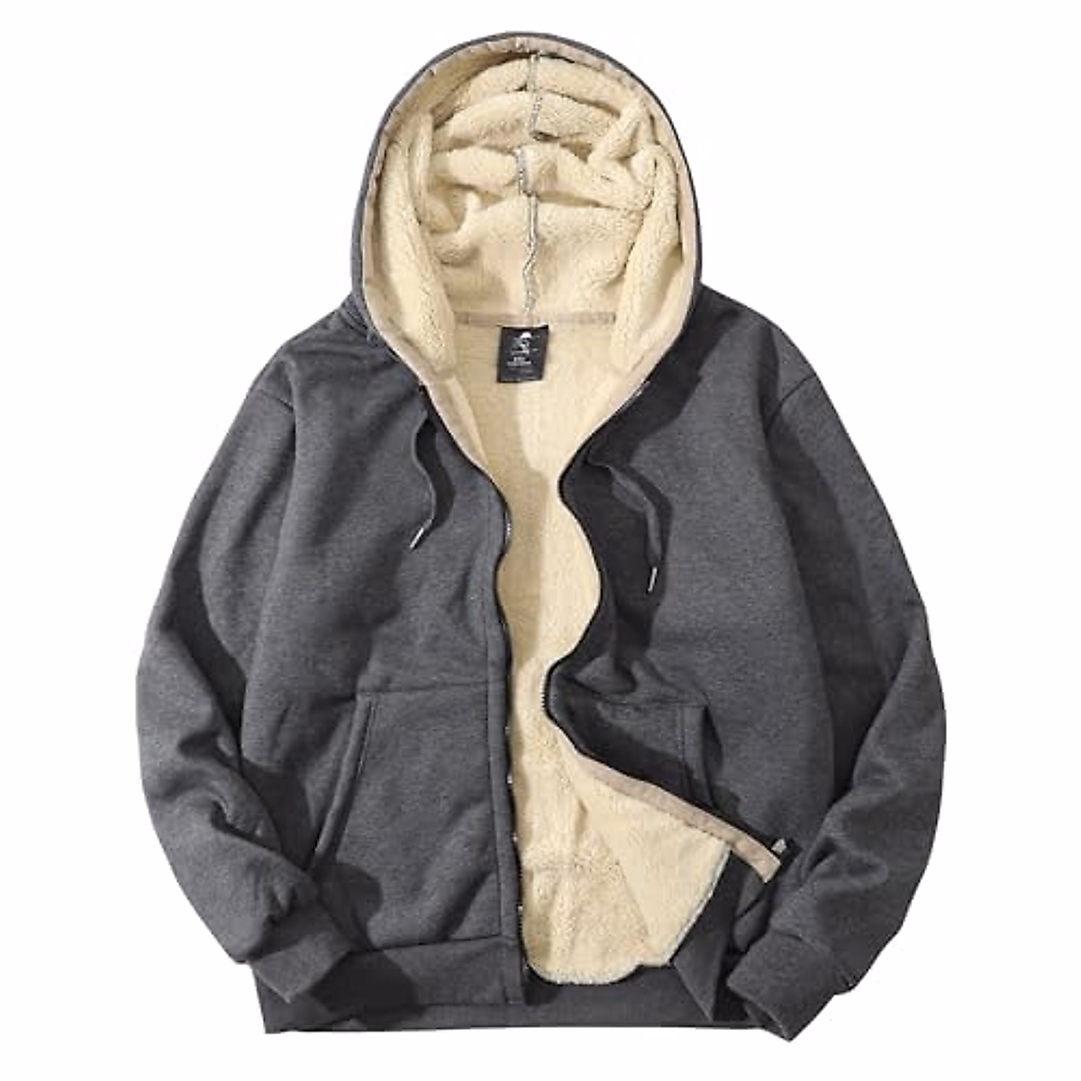 Flygo Men's Sherpa Hoodie Jacket Fleece Lined Zip Up Warm Hoodies Sweatshirt Winter Zipper Sweater Hooded Coat (Medium, Dark Grey)