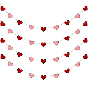 Whaline Valentine's Day Heart Garland Valentines Bunting Banners String for Wedding, Party, Bridal Shower, Engagement, Home Decorations, Pack of 4