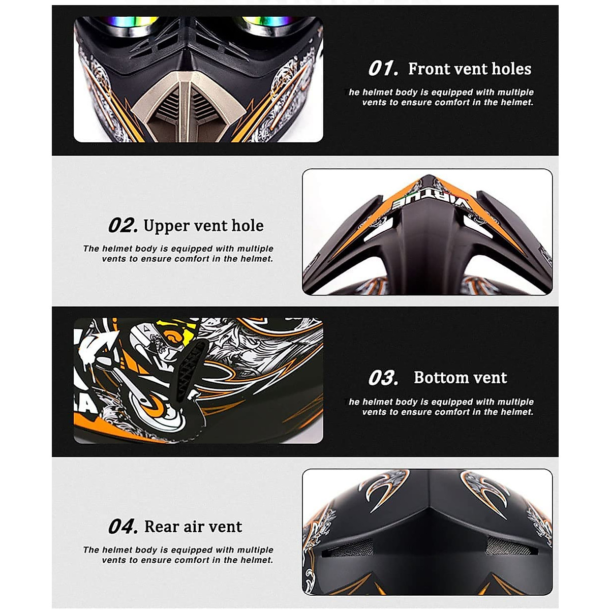 DOT Approved Youth Kids Bluetooth Motorcycle Full Face Helmet ATV Motocross Street Helmet Sport Offroad Dirt Bike Personalized Helmet+Gloves+Goggles+Mask -C-X-Large