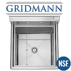 GRIDMANN 30" Wide Stainless Steel Kitchen Prep & Utility Sink, 1 Compartment NSF Commercial Sink with 24" x 24" Bowl for Restaurant, Laundry, Garage