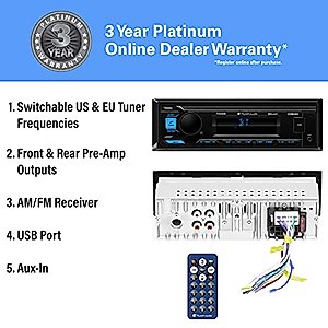 Planet Audio P350MB Car Audio Stereo System - Single Din, Bluetooth Audio and Calling Head Unit, MP3, USB Audio, USB Charging, AUX Input, AM/FM Radio Receiver, No CD Player, Hook Up to Amplifier