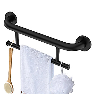 Black Grab Bar Towel Rack Combo, Zepolu Handicap Towel Bar for Bathroom, Stainless Steel Safety Assist Bar Balanced Support Handle 17 Inch, Wall Mounted Towel Grab Bars for Senior Elderly Disabled