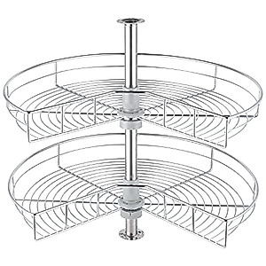 CLLVGOKD Kidney Chrome Lazy Susan, 28 Inch Lazy Susan Blind Corner Cabinet, 360° Rotating Corner Cabinet Lazy Susan, 2 Tier Adjustable Height, Lazy Susan Organizer for Cabinet Space Saving