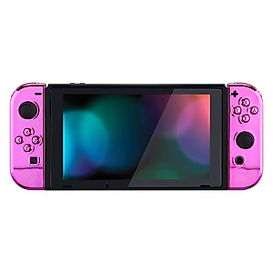 eXtremeRate DIY Replacement Shell Buttons for Nintendo Switch, Back Plate for Switch Console, Housing with Full Set Buttons for Joycon Handheld Controller - Chrome Pink [No Electronics Parts]