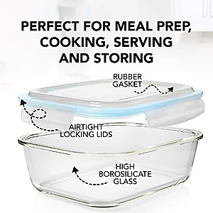 Glass Food Storage Containers with Lids 30 Oz 16 Pc (Set of 8) Airtight Large Glass Containers, Glass Meal Prep Containers Reusable Leak Proof BPA Free Glass Food Prep Containers Freezer to Oven Safe