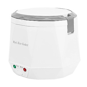 Junlucki 1.6 L Mini Rice Cooker - 12V Electric Food Steamer - Household Multi Cooker Portable Rice Cooking Steaming Pot for Car/Home/Travel - Kitchen Tool Instant Keep Warm (White)