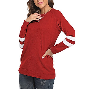 Makamaka Long Sleeve Shirts for Women Sweater Tunic Womens Long Sleeve Blouse Pullover Sweatshirts(Red M)