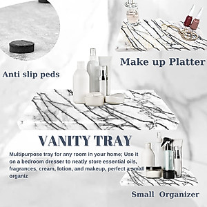 QaaN WooD Multifunctional Marble Slab Stone Serving Tray for Charcuterie,Meet,Pastry,Perfect White Cheese Board and Cutting Board, Tray,ative Tray,Vanity