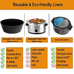 Salalina Slow Cooker Liners fit Crockpot 7-8 Quart Oval Slow Cooker – Reusable & Leakproof Dishwasher – Safe Cooking Liner – silicone crockpot liner for 7 Quart Crock Pot