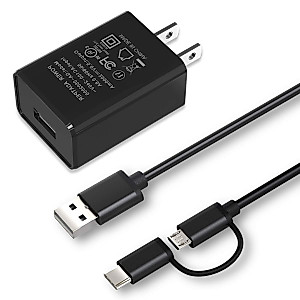 KABCON Charger [UL Listed], 10W Power Supply for Kindle Fire HD 10/8/7, Phone & Tablet, USB C & Micro-USB Cable Included, 5FT, Overheating Protection, Travel Friendly Design, 1 Year Warranty