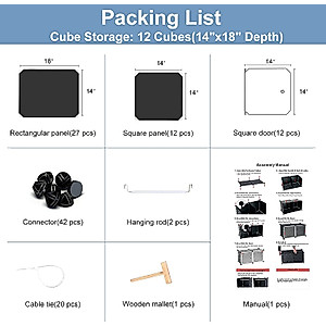 JKWAY DIY 12 Cube Storage Organizer with Doors, Portable Closet Wardrobe 14 in x18 Depth Cubes Clothes Organizer, Cabinet Book Shelf for Bedroom, , Office, Dorm Room (Black/White), (42 x56 )
