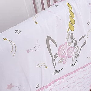 Sammy & Lou Mystical Dreams 4-Piece Baby Nursery Crib Bedding Set for Girls, Includes Quilt, Fitted Crib Sheet, Crib Skirt, and Plush Toy