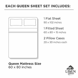 100% Cotton Percale Sheets Queen Size, White, Deep Pocket, 4 Pieces Sheet Set - 1 Flat, 1 Deep Pocket Fitted Sheet and 2 Pillowcases, Crisp Cool and Strong Bed Linen