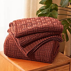 Aormenzy 60x80 Throw Blanket, Soft Cozy Acrylic Throw Blanket, Cable Knit Throw Blanket for Couch Sofa Bed, Rust