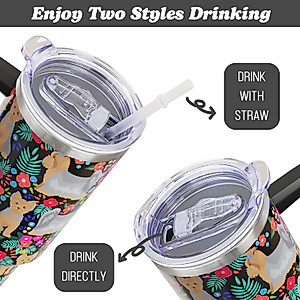 puhnhsv 40 oz Yorkie Tumbler with Handle, Insulated Stainless Dog Tumbler Coffee Travel Mugs Cup Water Bottle Yorkie Lovers Gifts for Women Girls