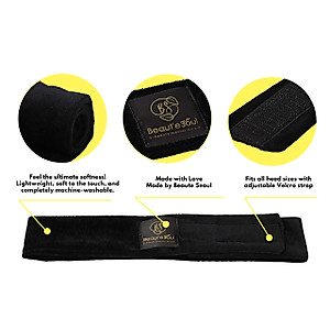 Beaute Seoul Spa Facial Headband Washing Makeup Cosmetic Shower Wrap Head Non-slip Stretchable,Terry Cloth Headband Adjustable Towel with Magic Tape 1 Piece Black