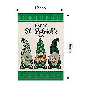 EDDERT St Patrick's Day Garden Flag Gnome Shamrock 18 x 12 Inch Yard Flag Irish Green Shamrock Garden Flag Double Sided Decorative Garden Flag for St. Patrick's Day Outdoor Decoration