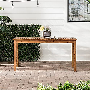 Walker Edison Dominica Contemporary Slatted Outdoor Dining Table, 34 Inch, Brown