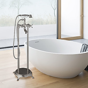 Cinwiny Pot Filler Wall Mount Kitchen Restaurant Sink Faucet Stainless Steel Stretchable Commercial with Brushed Nickel Free standing Bathtub Faucet Floor Mount Tub Filler Double Cross Knobs