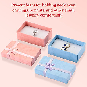 72 Pieces Jewelry Gift Boxes Set Empty Jewelry Boxes Small Gift Boxes for Jewelry Cardboard Boxes for Jewelry Packaging with Ribbon Bowknot for Anniversaries Weddings Birthday, 8 Colors